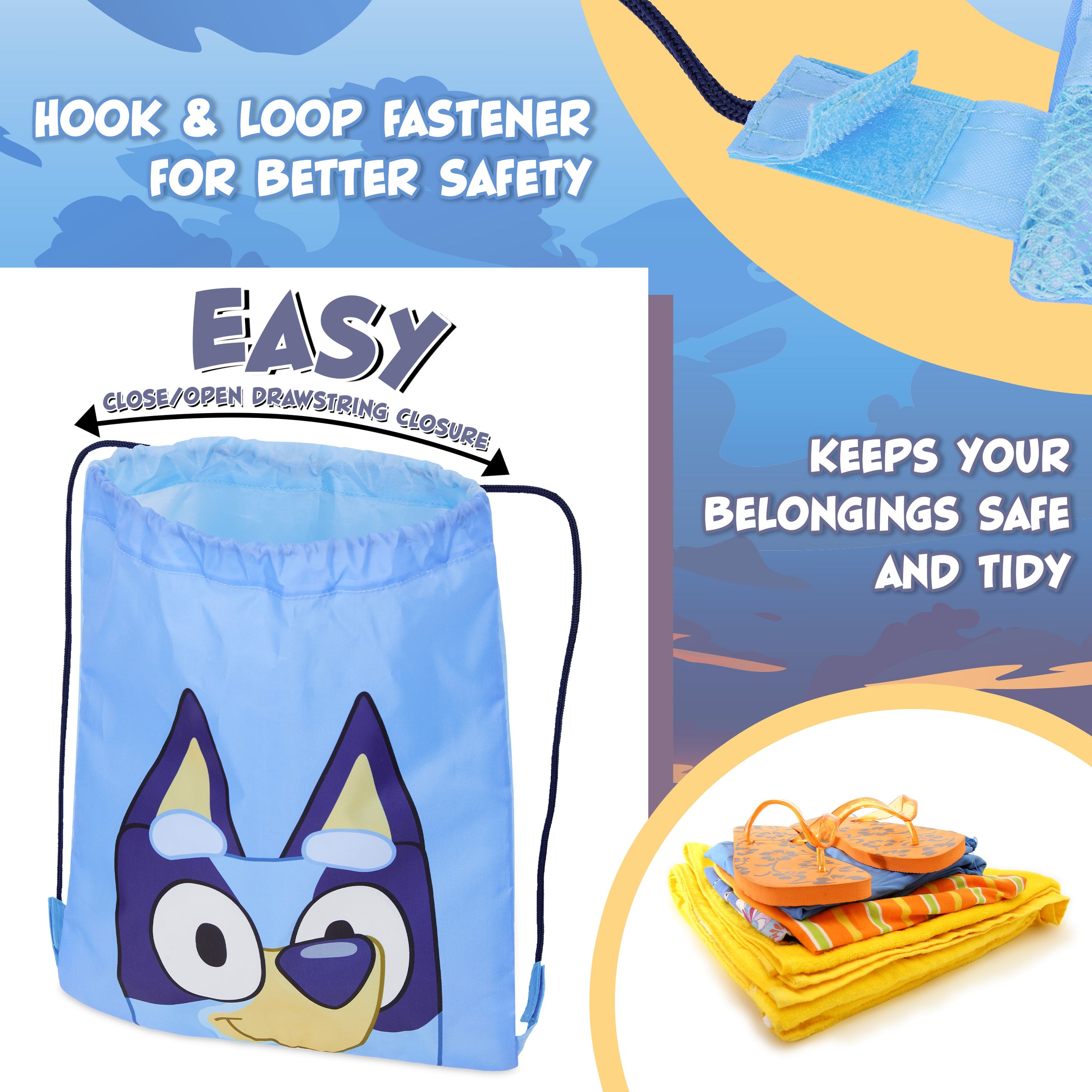 Bluey Kids Drawstring Bags, 29 x 38cm Swimming Bag with Airflow Vent ...