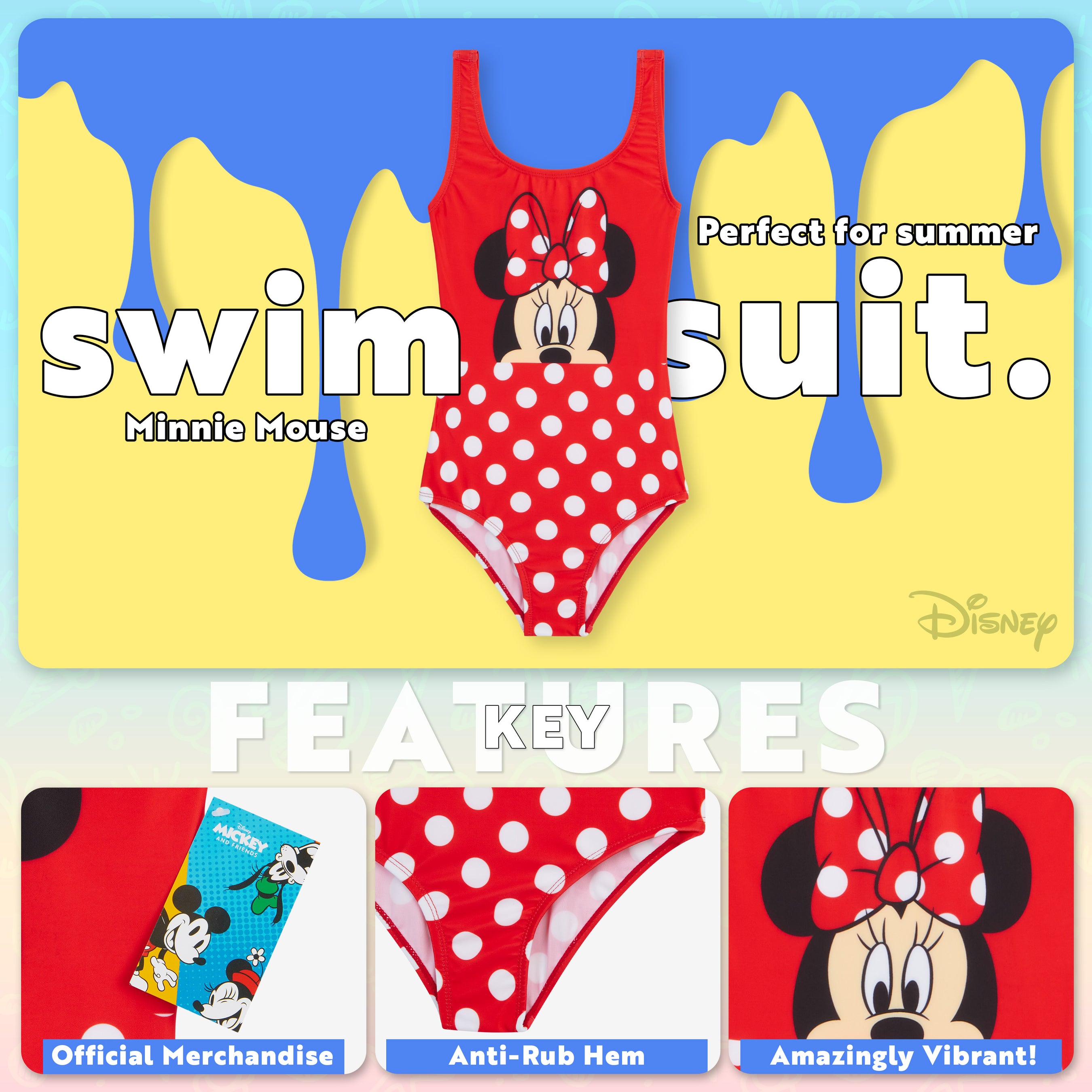 Disney Swimming Costume, Girls One Piece Swimsuit - Minnie Mouse – Get ...