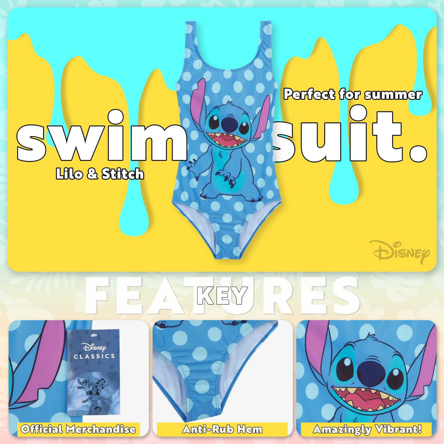 Disney Stitch Swimming Costume Girls, One Piece Swimsuit – Get Trend