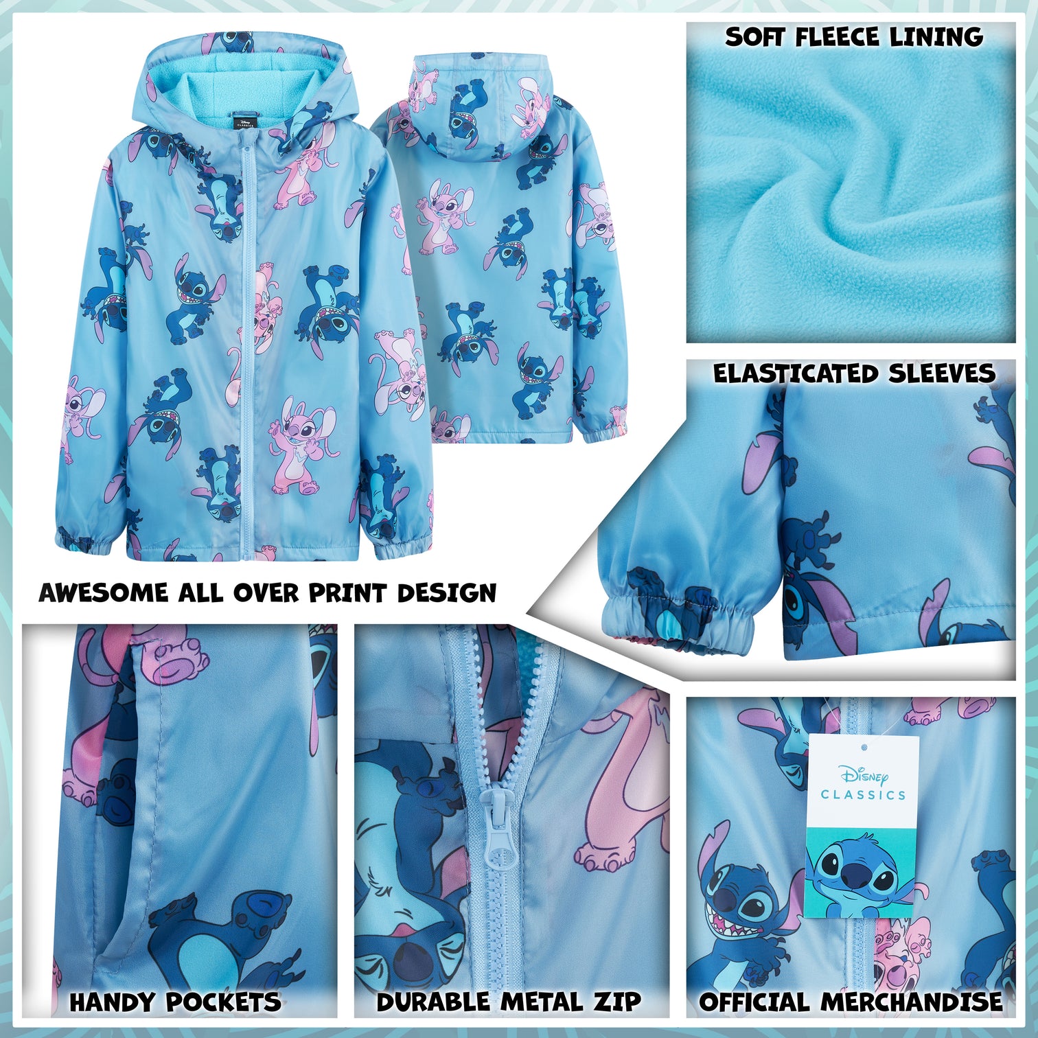 Disney Stitch Girls Raincoat - Waterproof Hooded Jacket for Kids 4-14 ...