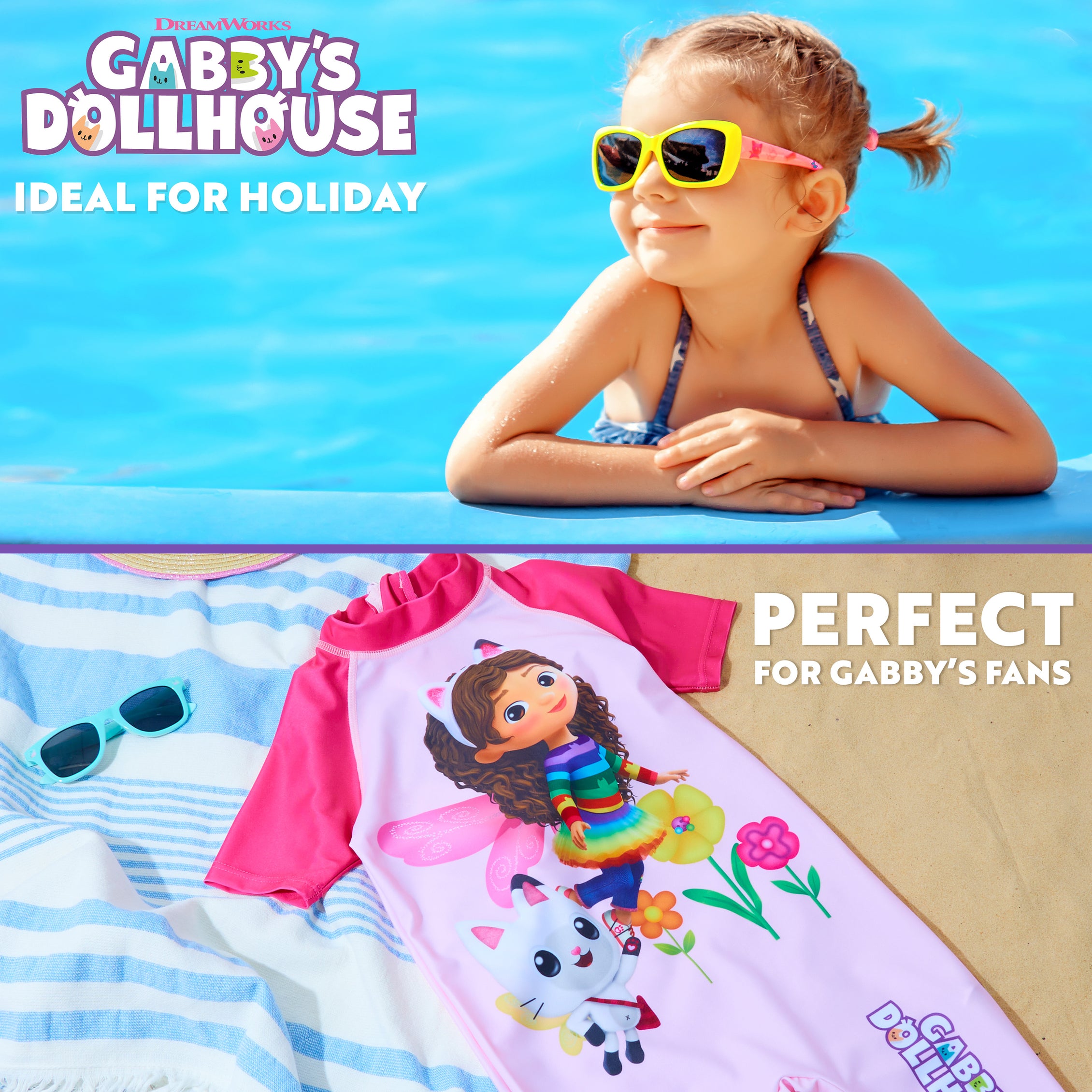 Gabby's Dollhouse Girls Swimming Costume - Long One Piece Swimsuit for ...