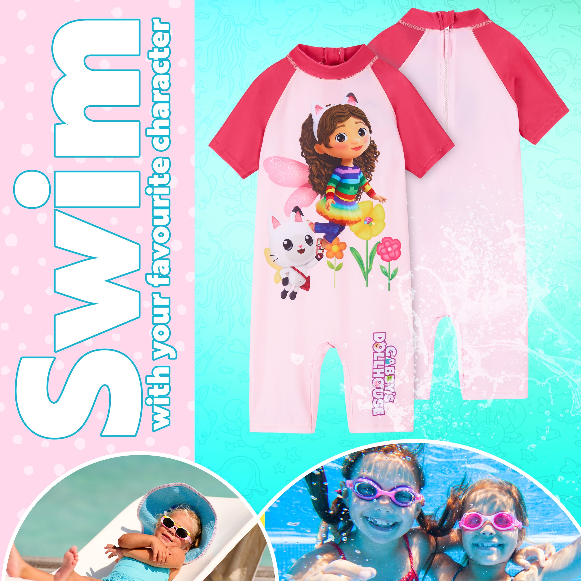 Gabby's Dollhouse Girls Swimming Costume - Long One Piece Swimsuit for ...