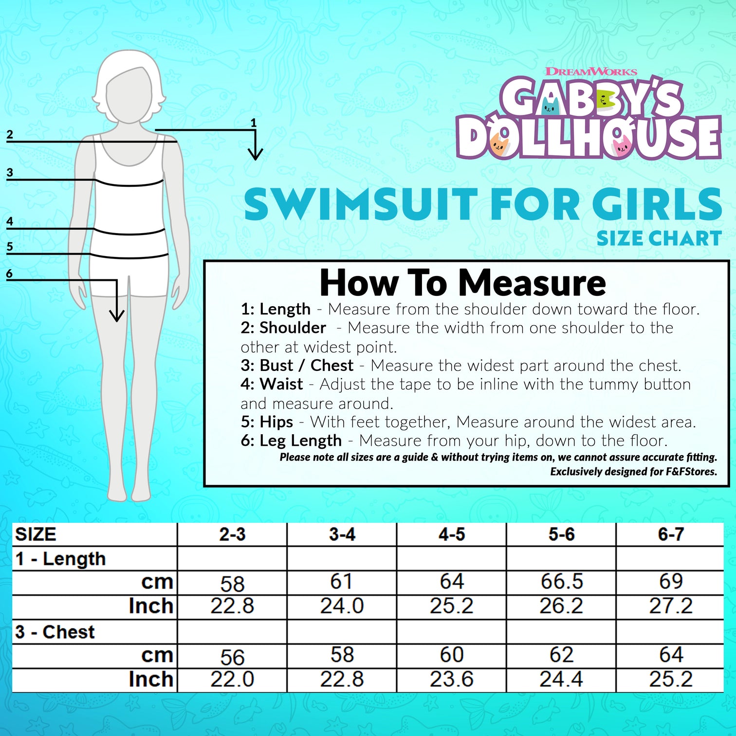 Gabby's Dollhouse Girls Swimming Costume - Long One Piece Swimsuit for ...