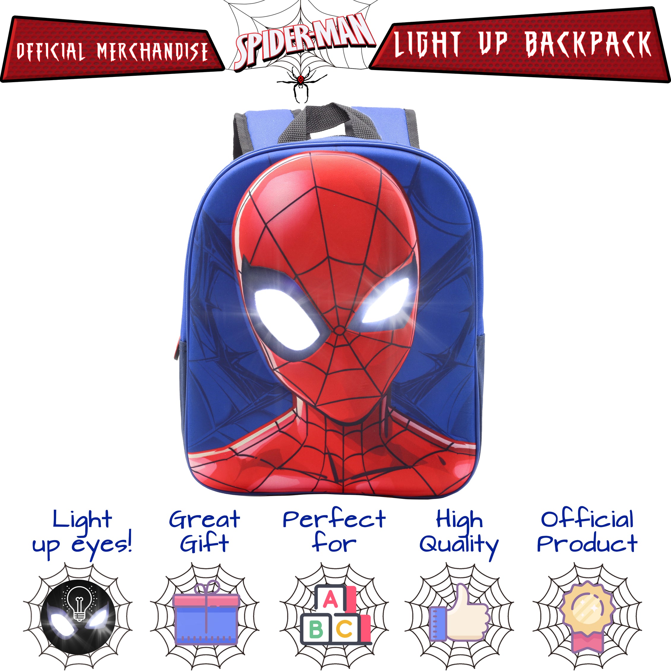 Marvel Spiderman Backpack with Light up Eyes for Boys and Toddlers ...