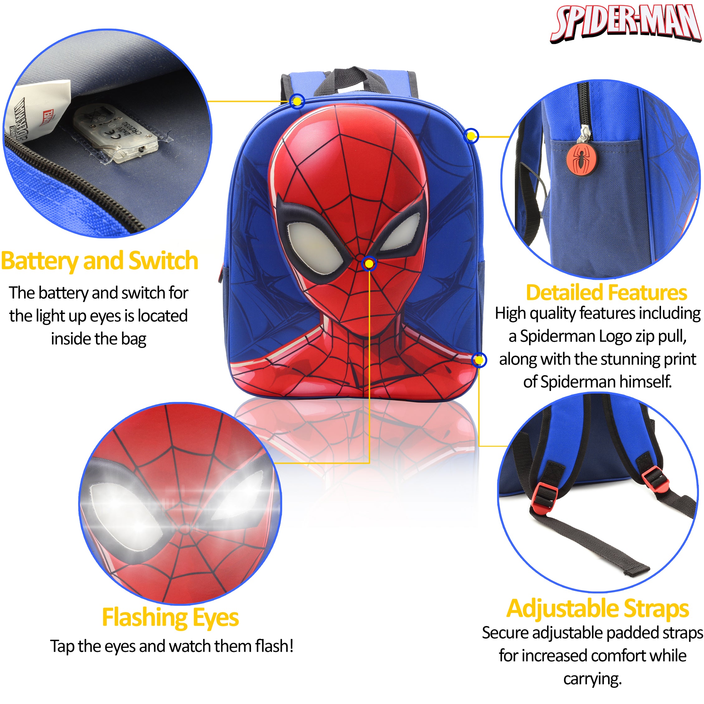 Marvel Spiderman Backpack with Light up Eyes for Boys and Toddlers ...