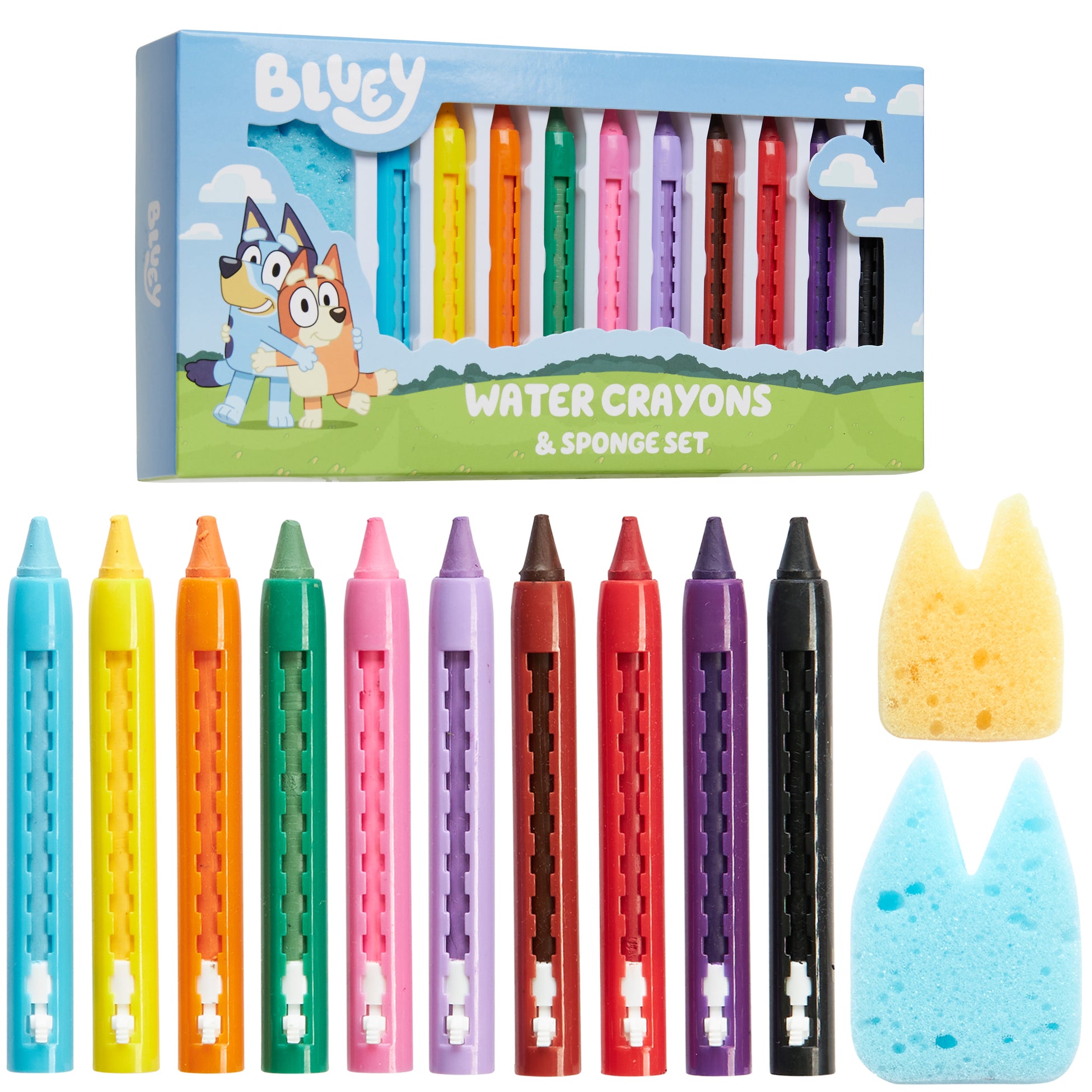 Bluey Bath Crayons Colouring Set 10 Water Crayons 2 Sponges Bath Toys ...