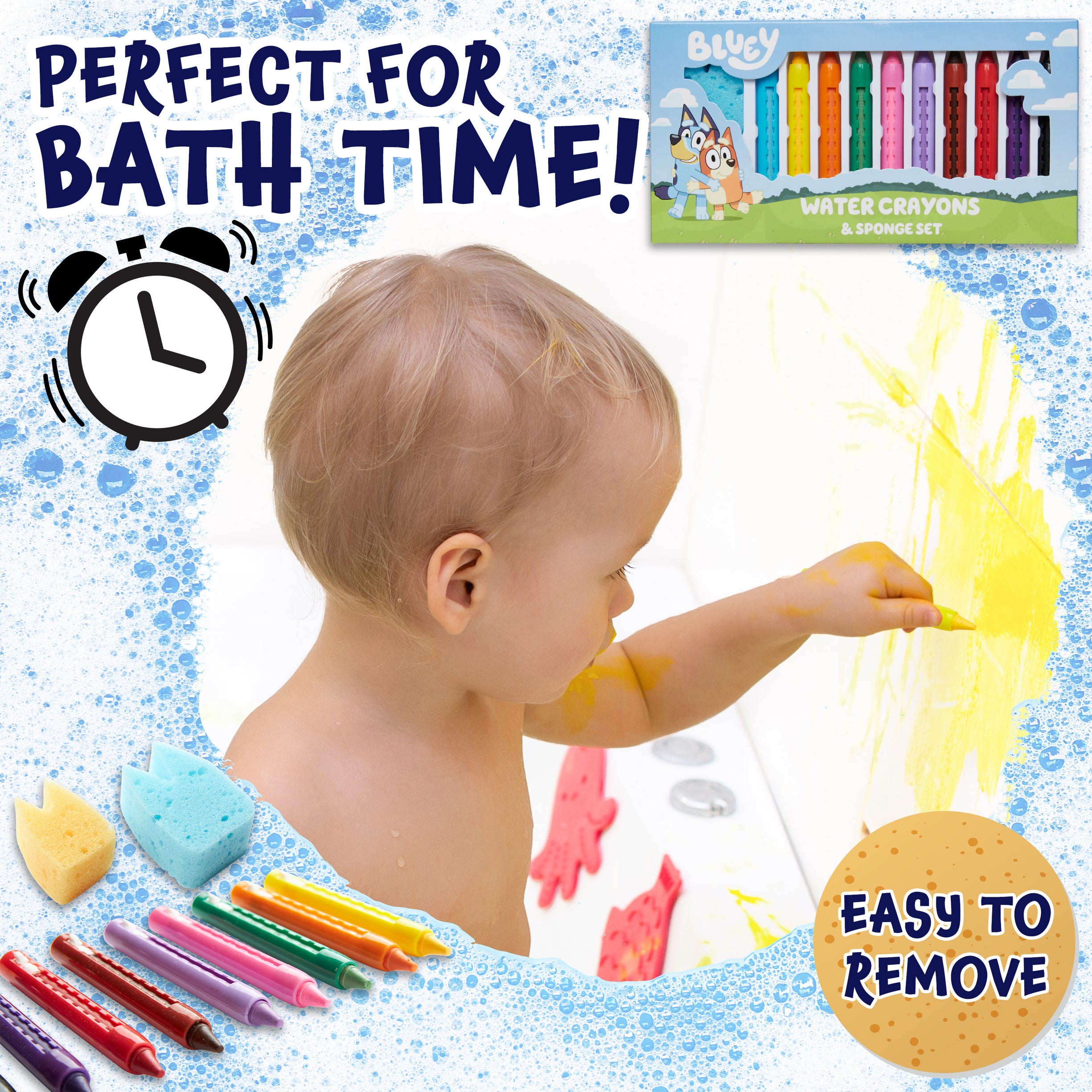Bluey Bath Crayons Colouring Set 10 Water Crayons 2 Sponges Bath Toys ...
