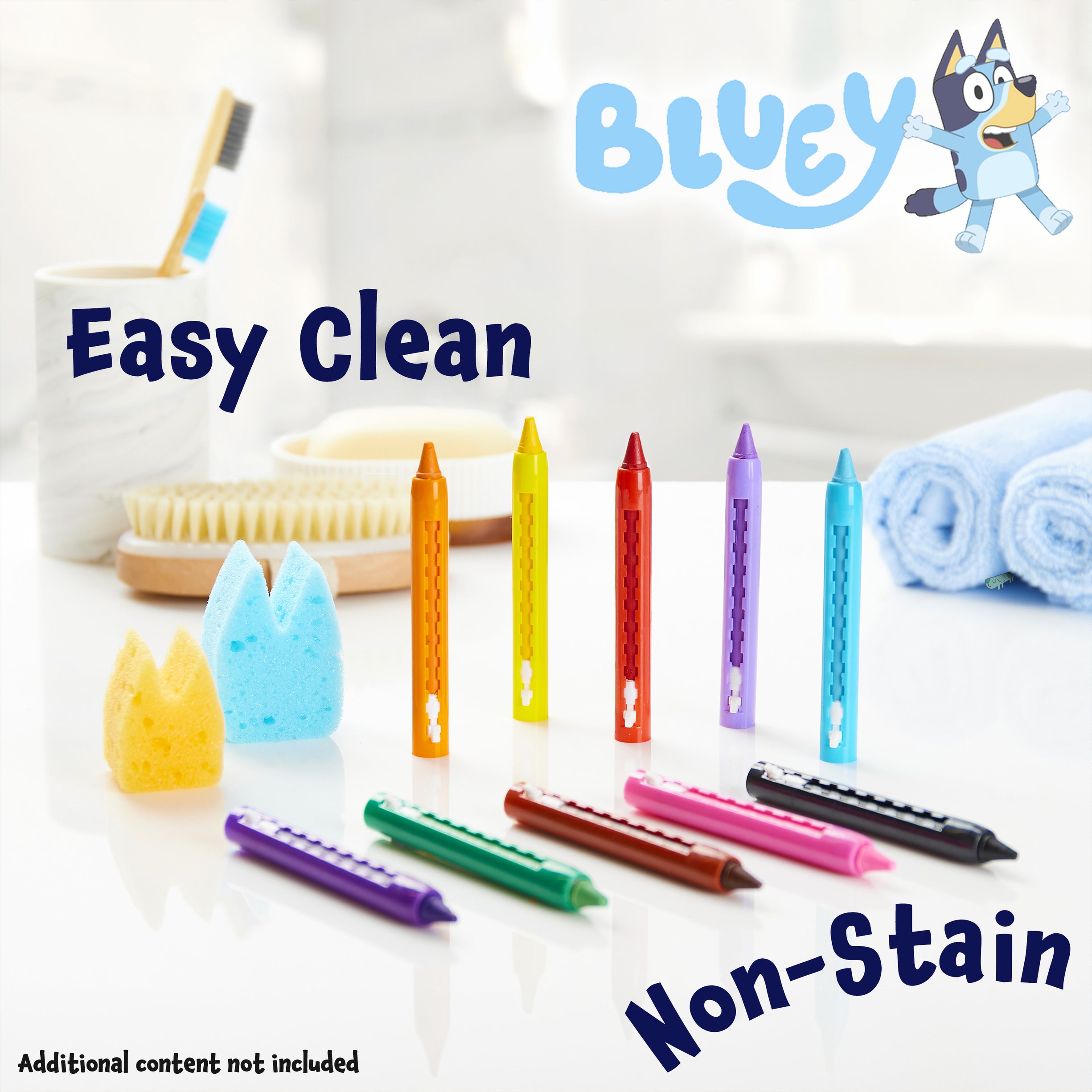 Bluey Bath Crayons Colouring Set 10 Water Crayons 2 Sponges Bath Toys ...