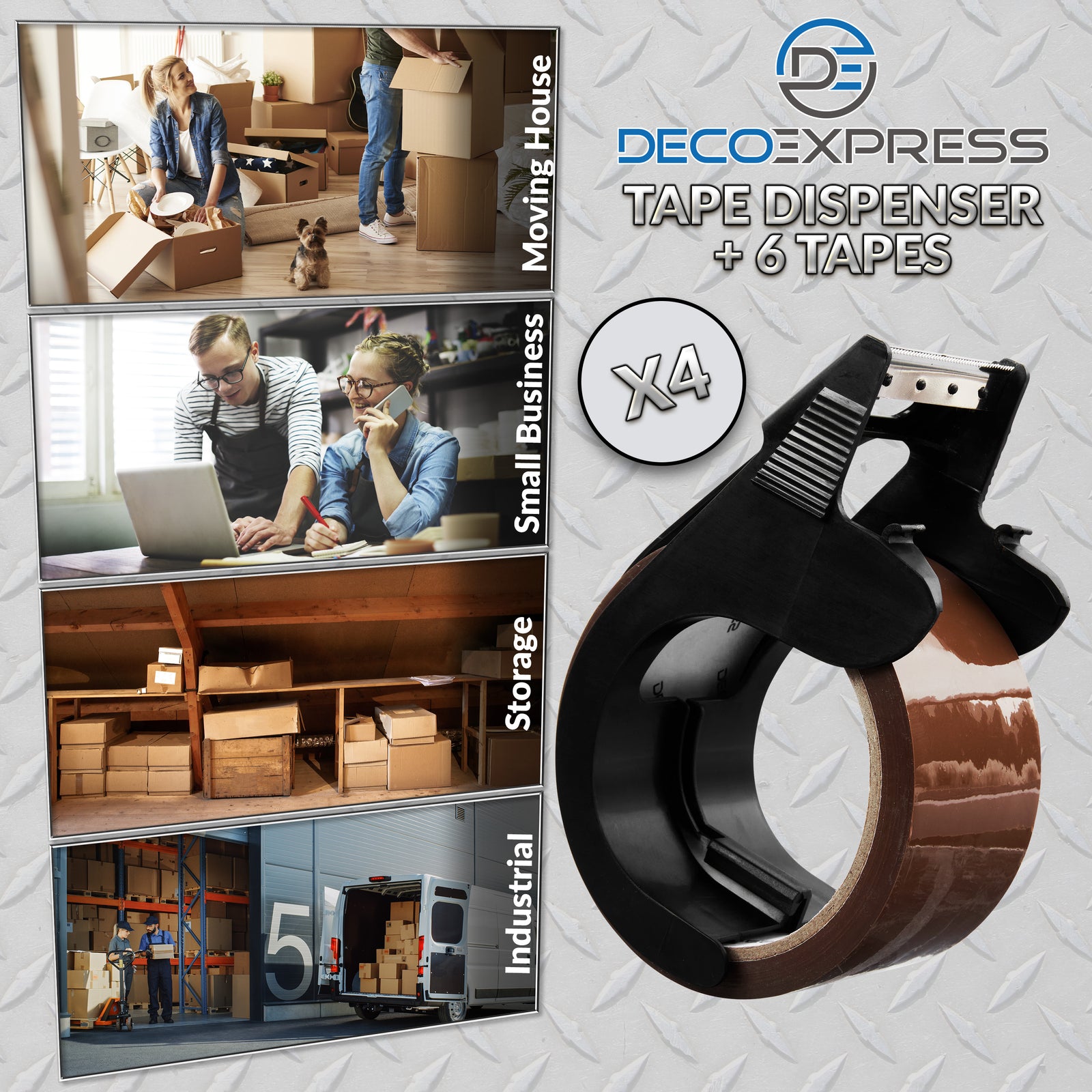 DECO EXPRESS Packaging Tape Dispenser with Tape - Small Dispenser Brown, 4 Pack for sale