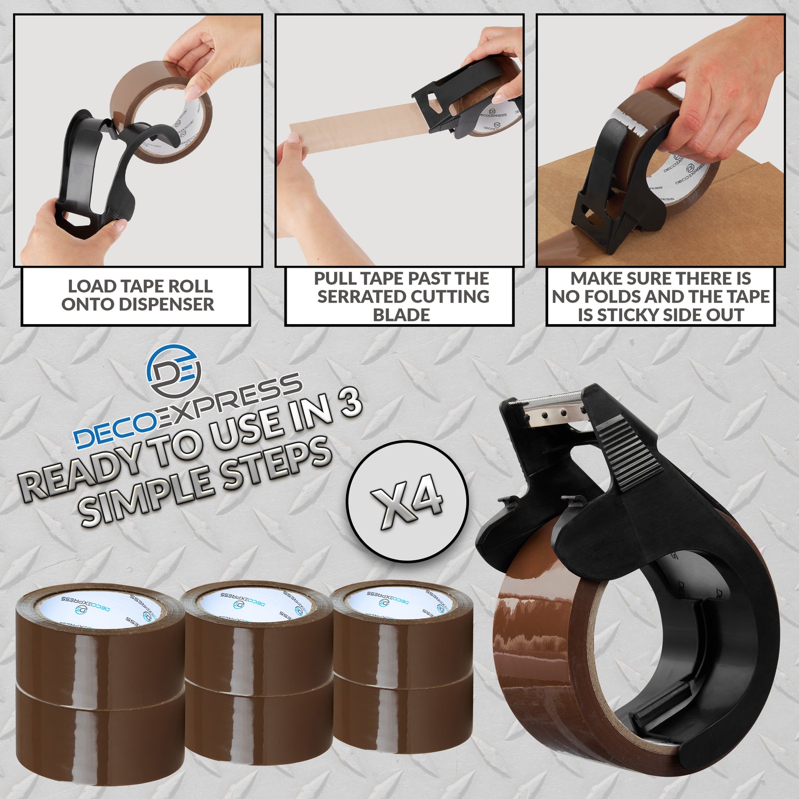 DECO EXPRESS Packaging Tape Dispenser with Tape - Small Dispenser Brown ...