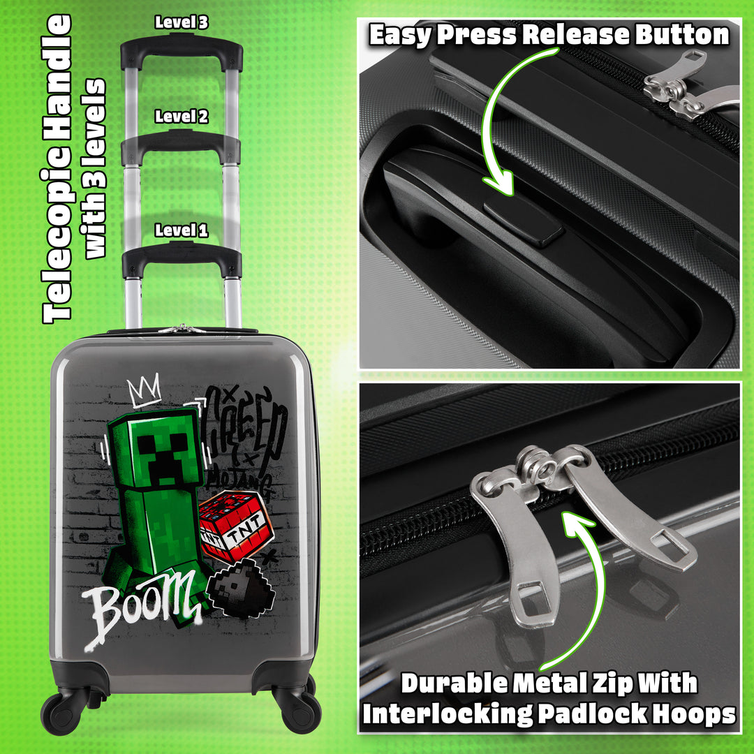 Minecraft Carry On Suitcase for Kids, Creeper Cabin Bag with Wheels ...