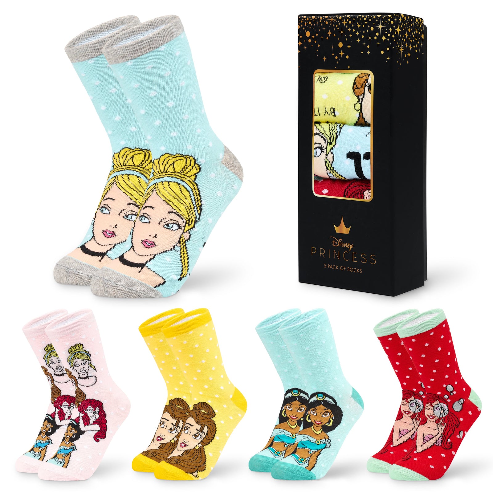 Disney Women Socks, 5 Pairs Ladies Socks Princess, Disney Princesses ...