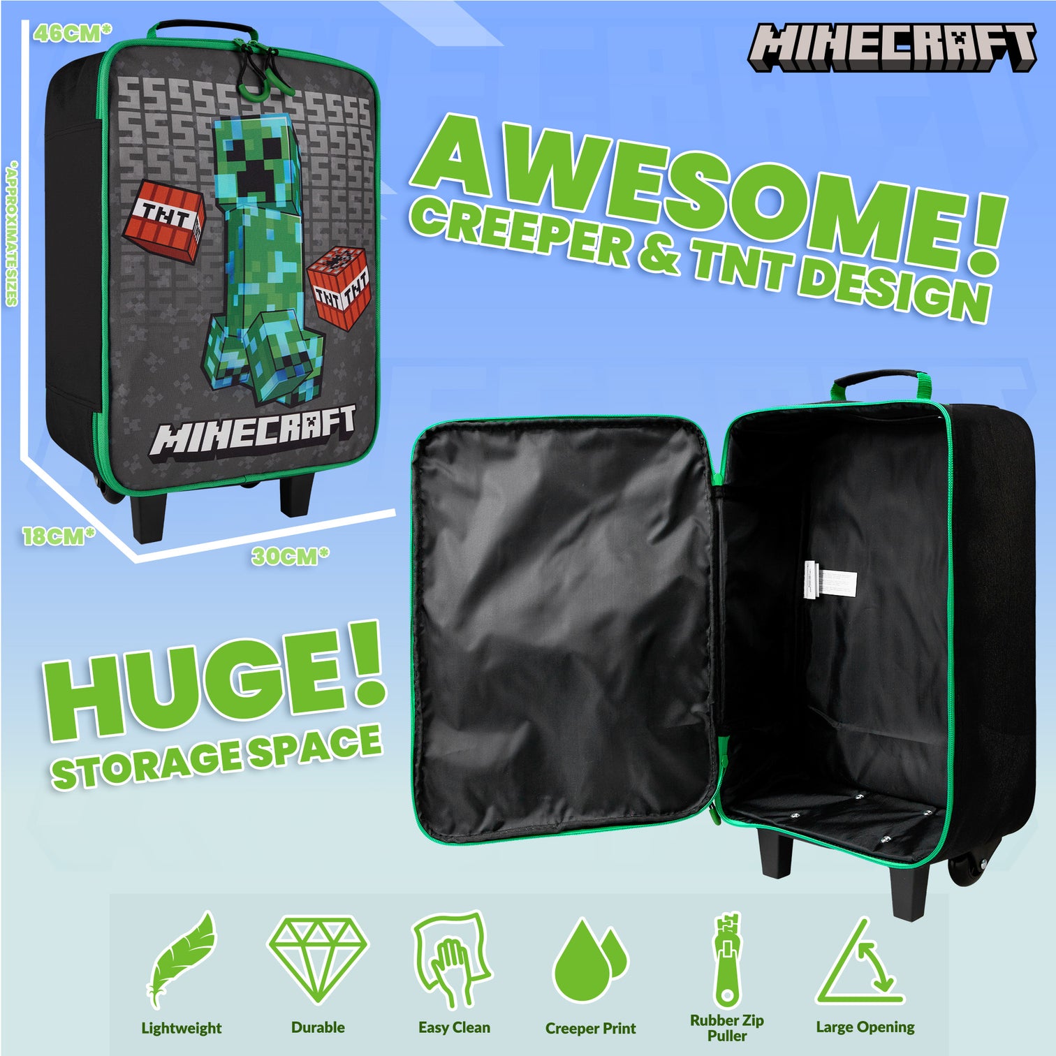 Minecraft Kids Suitcase for Boys and Girls Foldable Trolley Hand Lugga ...