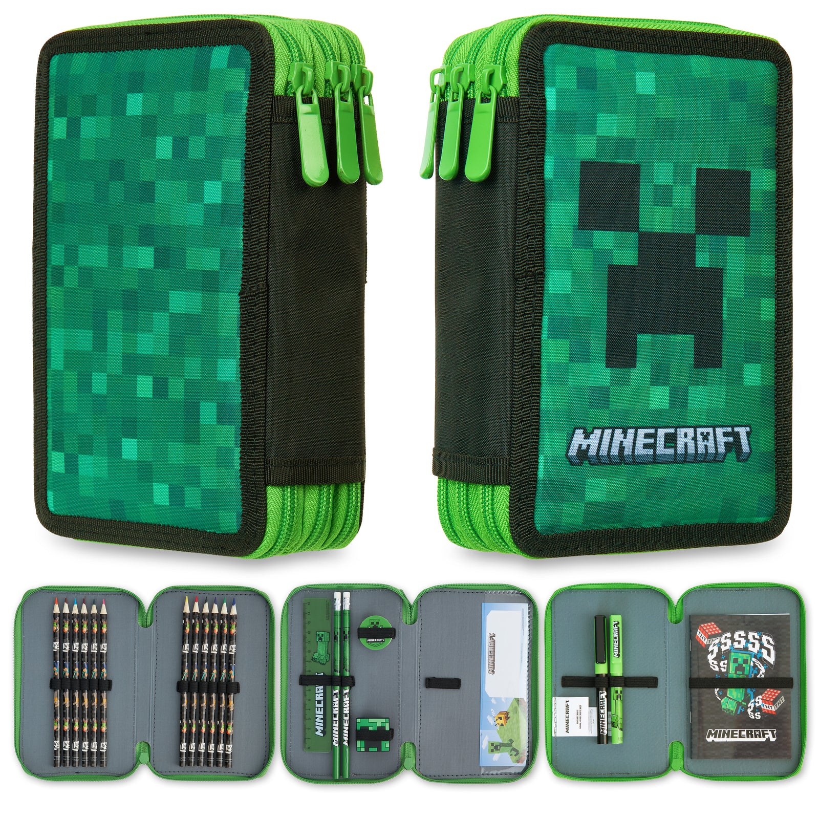 Minecraft Pencil Case - Large Pencil Case 3 Compartments Filled with ...