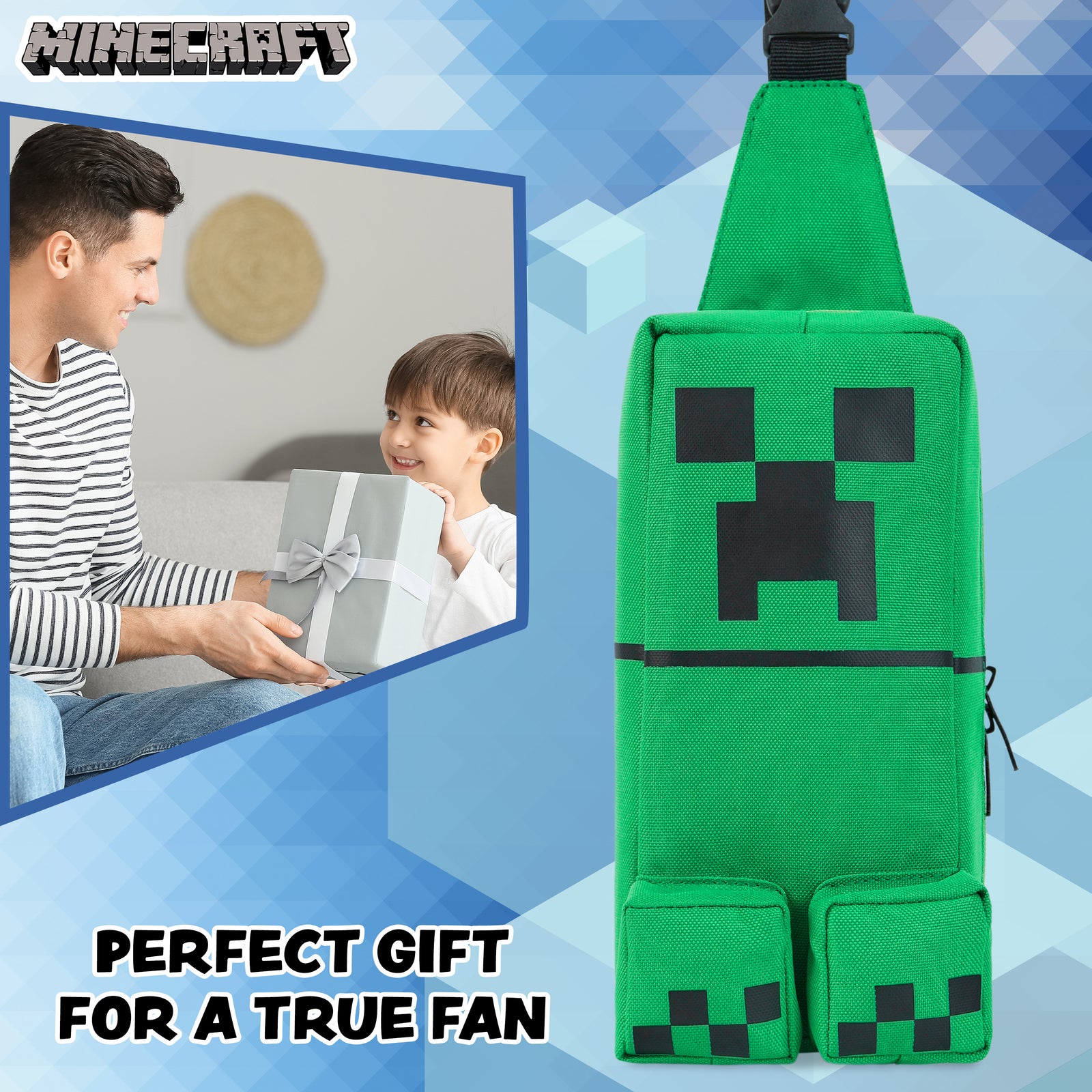 Minecraft Boys Crossbody Bag with Adjustable Strap - Gamer Gifts for sale