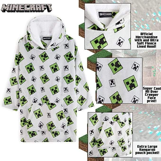 Minecraft Oversized Blanket Hoodie, Fleece Dressing Gown for Boys Girls ...