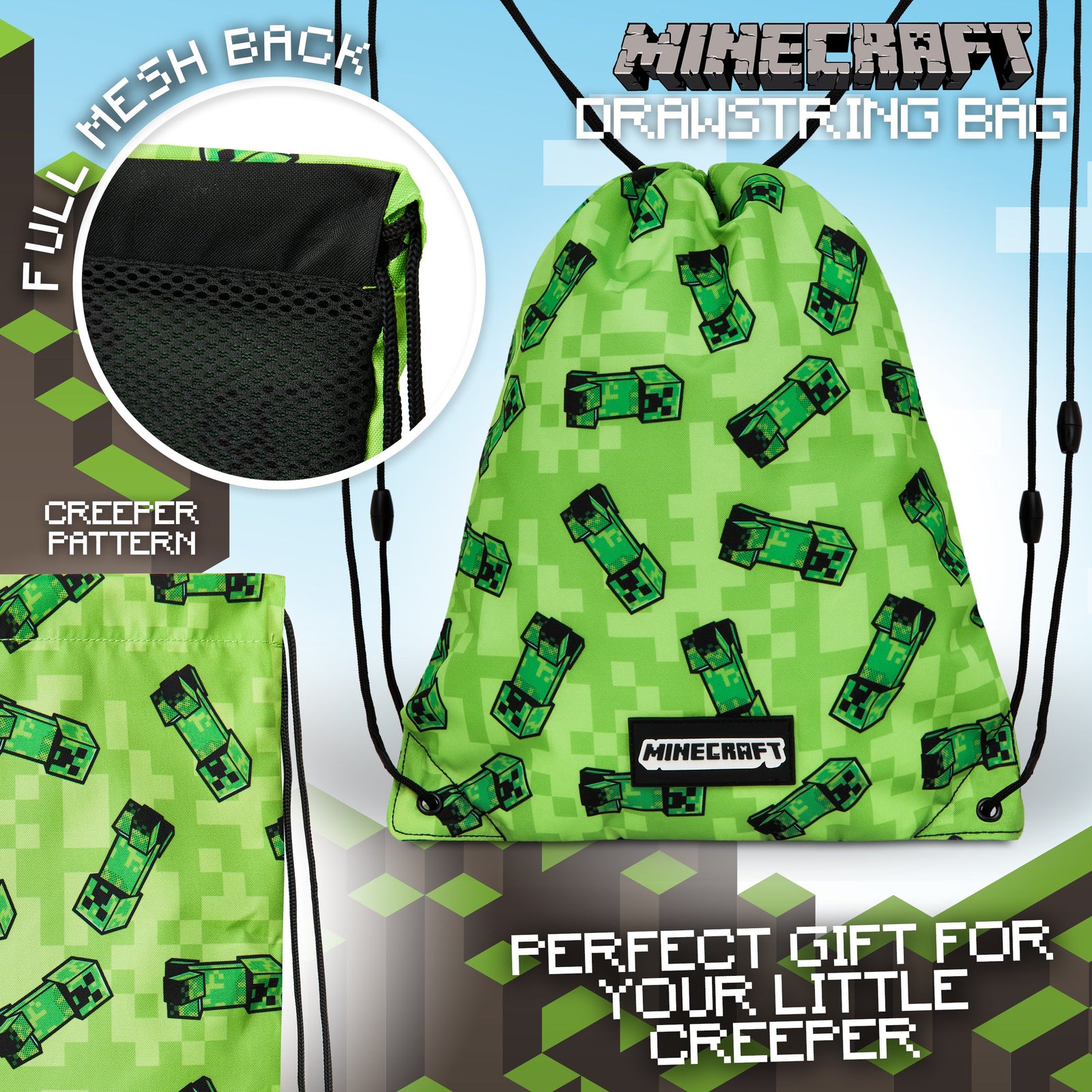Minecraft Drawstring Bags, School PE Kit, Gym, Swimming, Sports, Trave