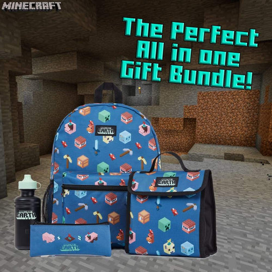 Minecraft 4 Piece Set School Bags Includes Water Bottle for Boys and ...