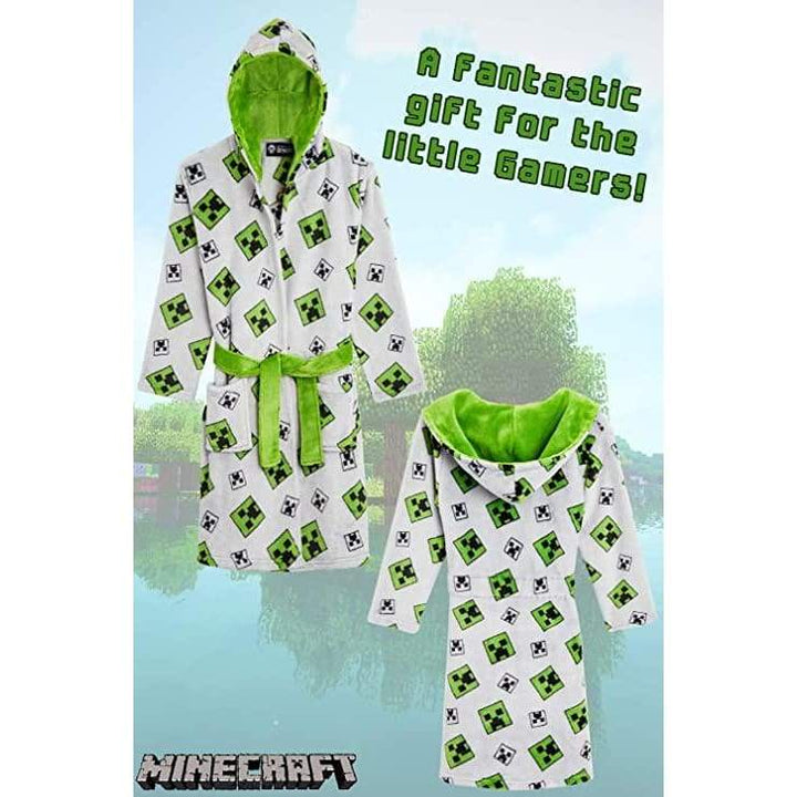 Minecraft Hooded Soft Dressing Gown with Creeper Design for Gamers Boys ...