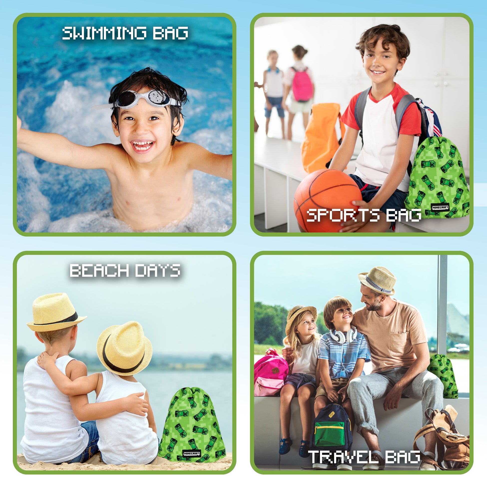 Minecraft Drawstring Bags, School PE Kit, Gym, Swimming, Sports, Trave ...