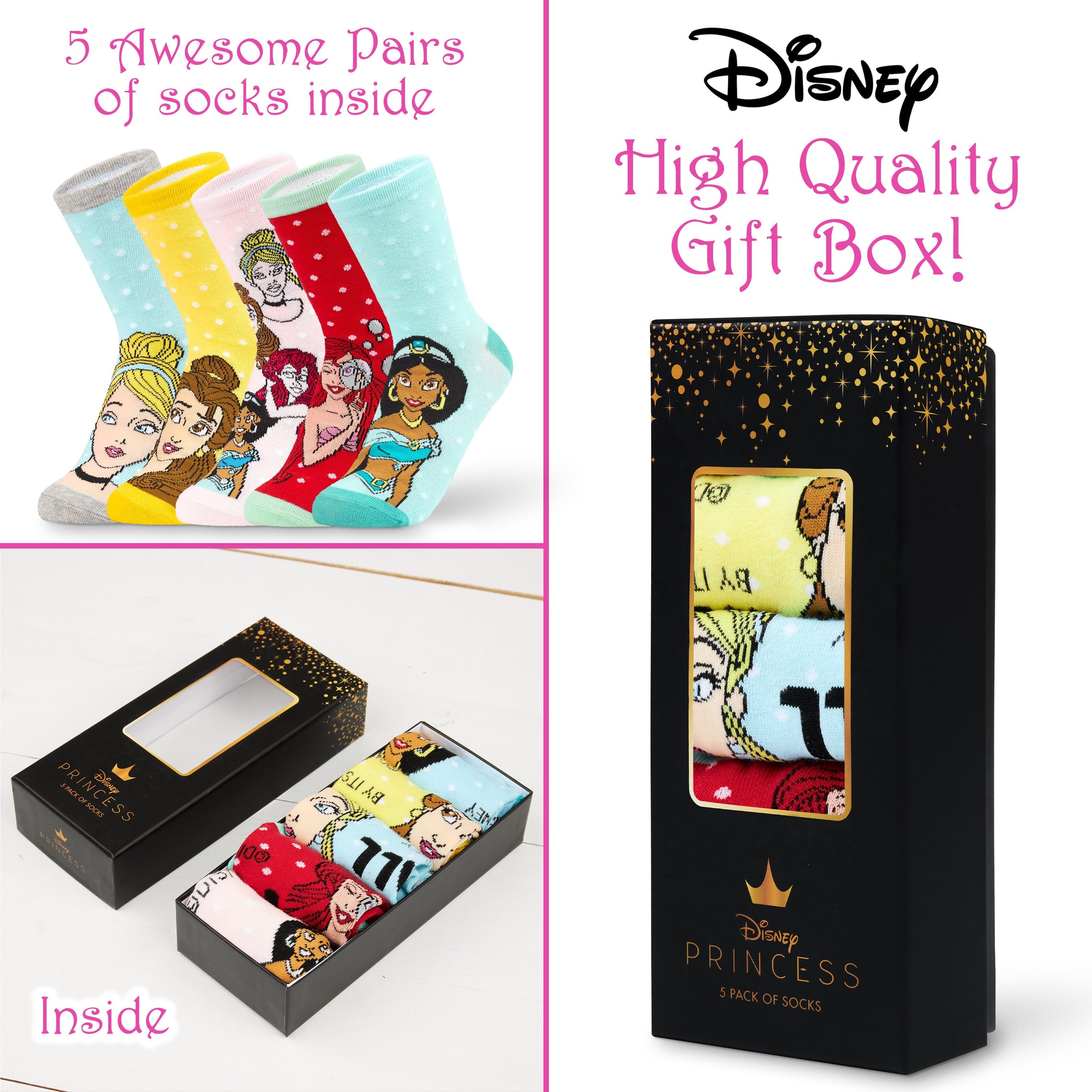 Disney Women Socks, 5 Pairs Ladies Socks Princess, Disney Princesses G ...