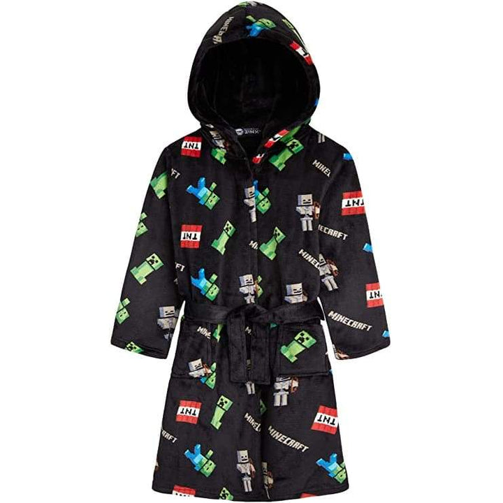 Minecraft Hooded Soft Dressing Gown with Creeper Design for Gamers Boys ...