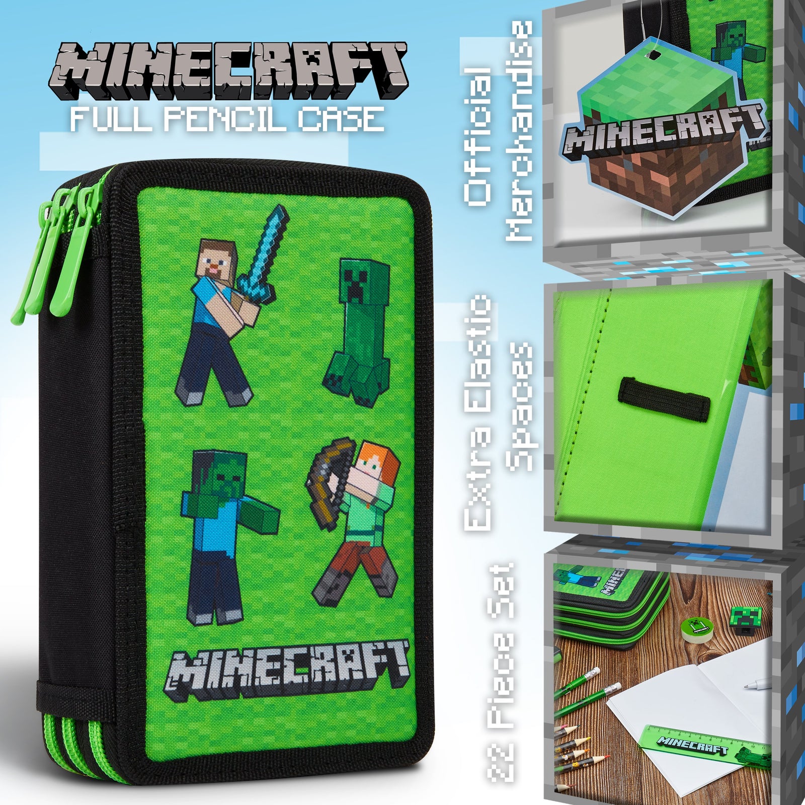 Minecraft Pencil Case, Large Pencil Case 3 Compartment Filled with ...