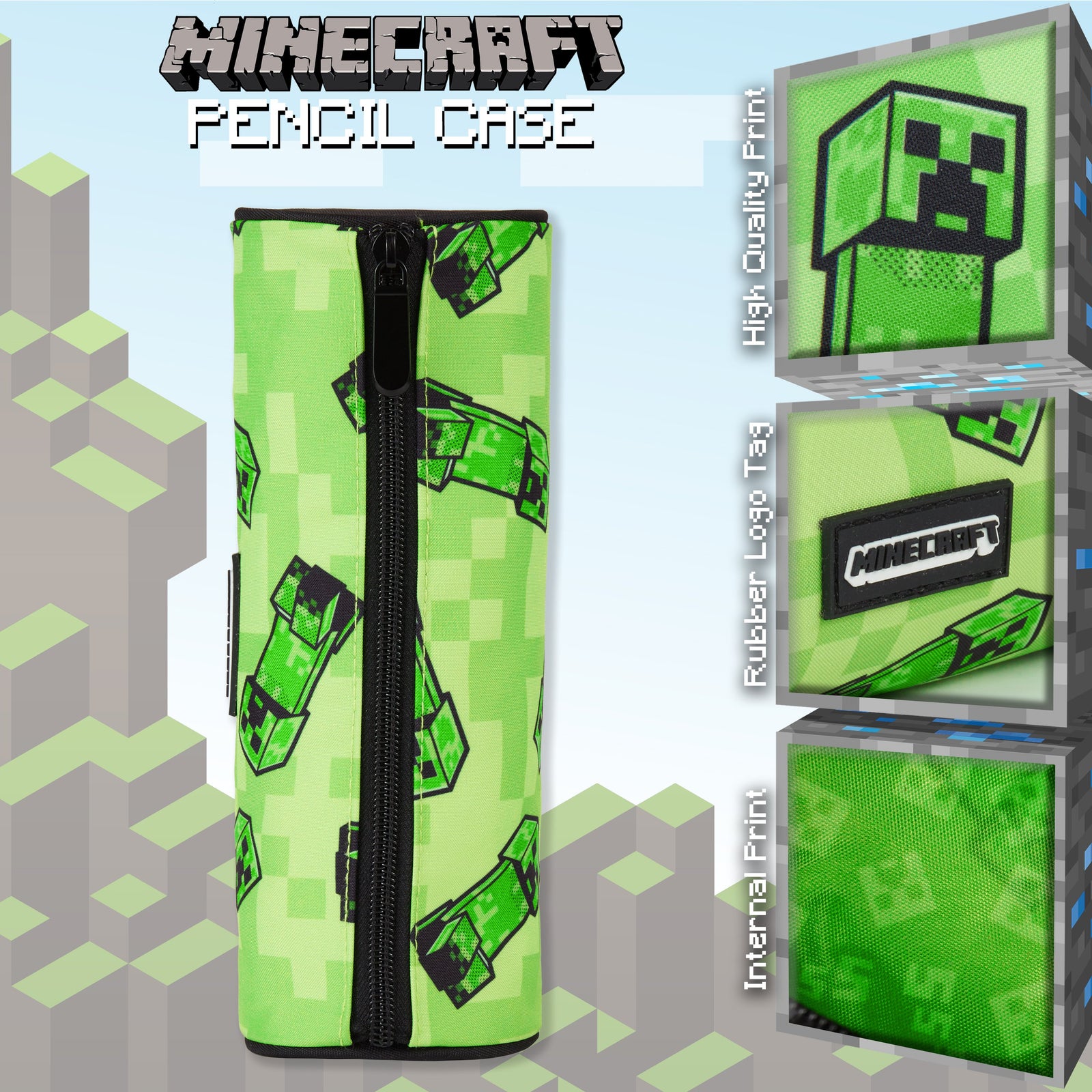 Minecraft Green Pencil Case, Kids Pencil Case, Boys School Supplies, M