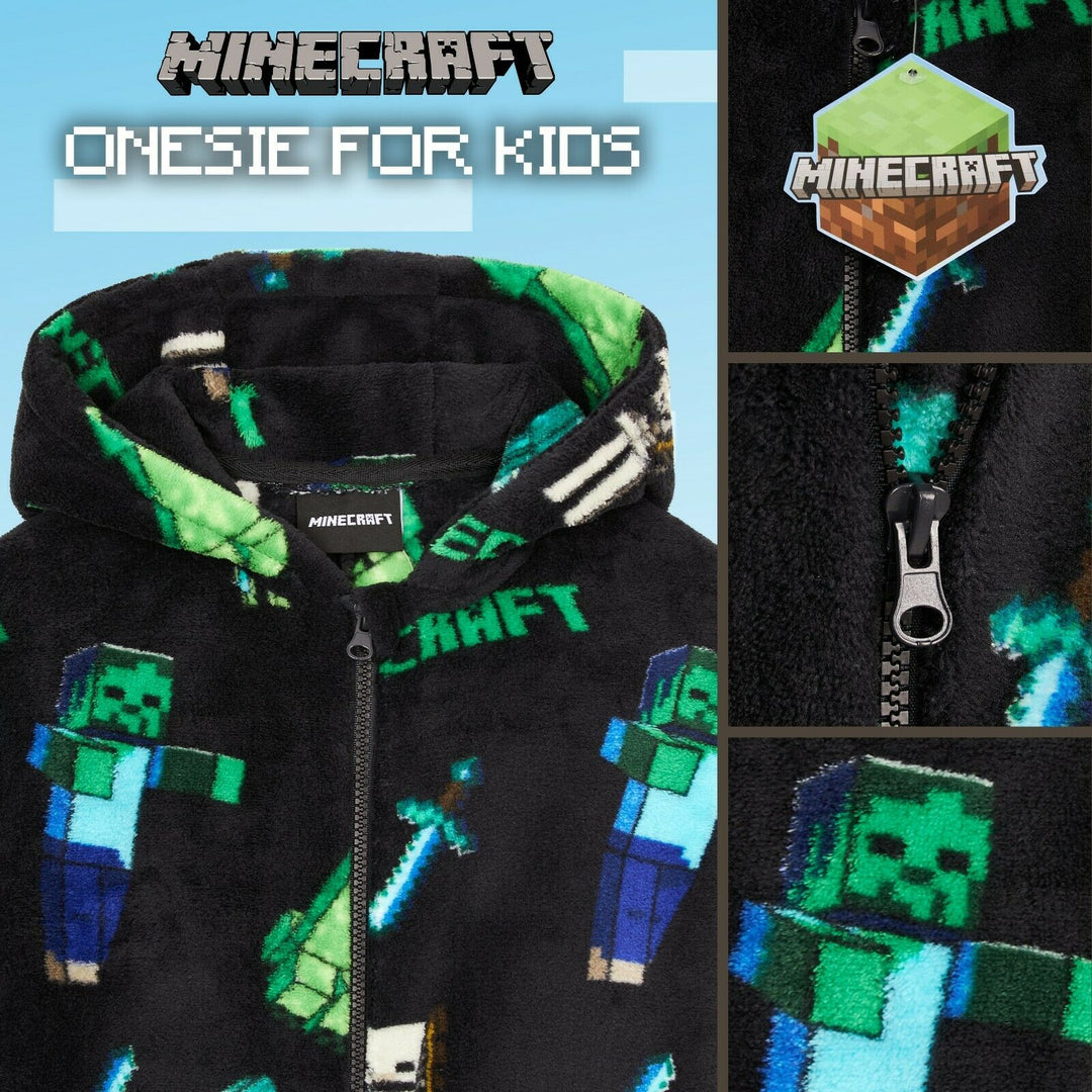 Minecraft Onesie for Boys Kids Pyjamas Soft Hooded Gaming Sleepsuit ...