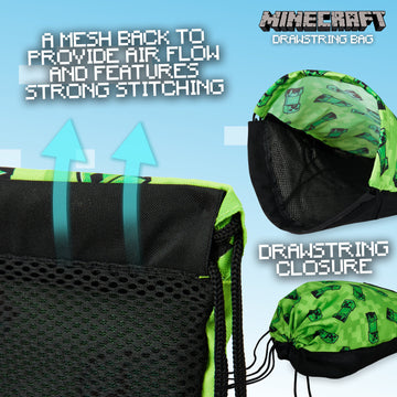 Minecraft Drawstring Bags, School PE Kit, Gym, Swimming, Sports, Trave ...