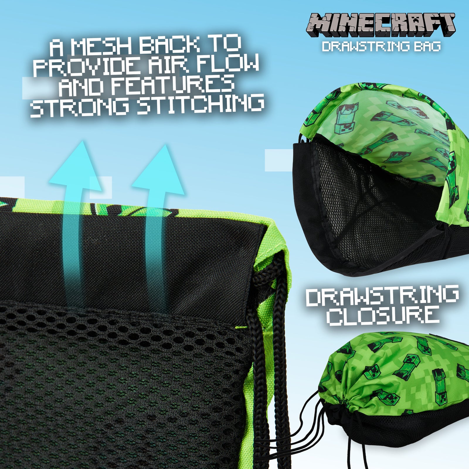 Minecraft Drawstring Bags, School PE Kit, Gym, Swimming, Sports, Trave